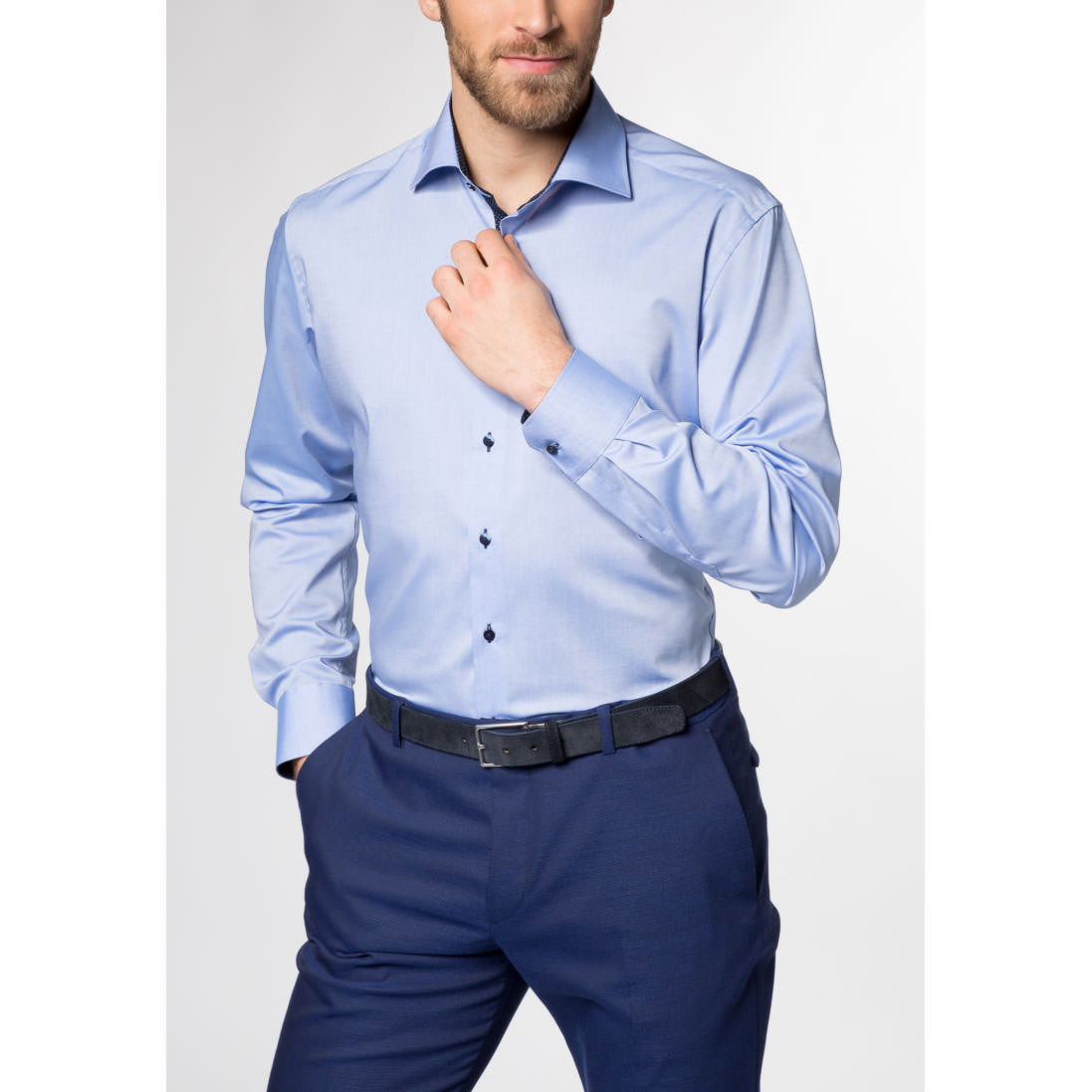 ETERNA Contrast Trim Formal Shirt Blue