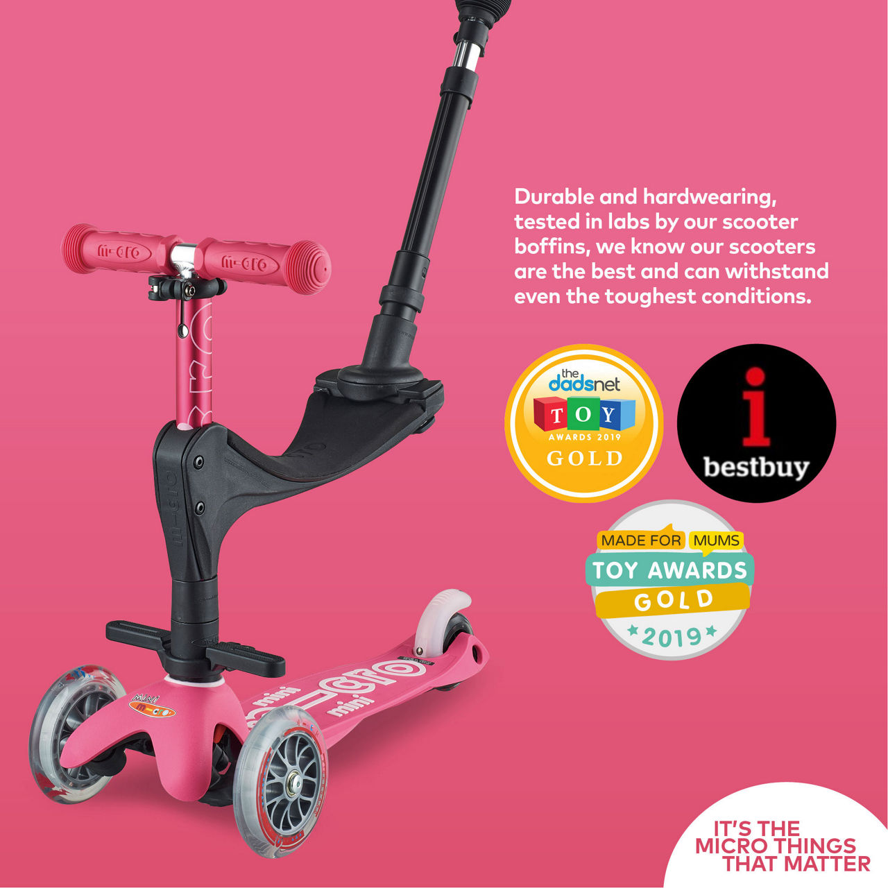 Girls Mini Micro 3in1 Deluxe Push Along Scooter
