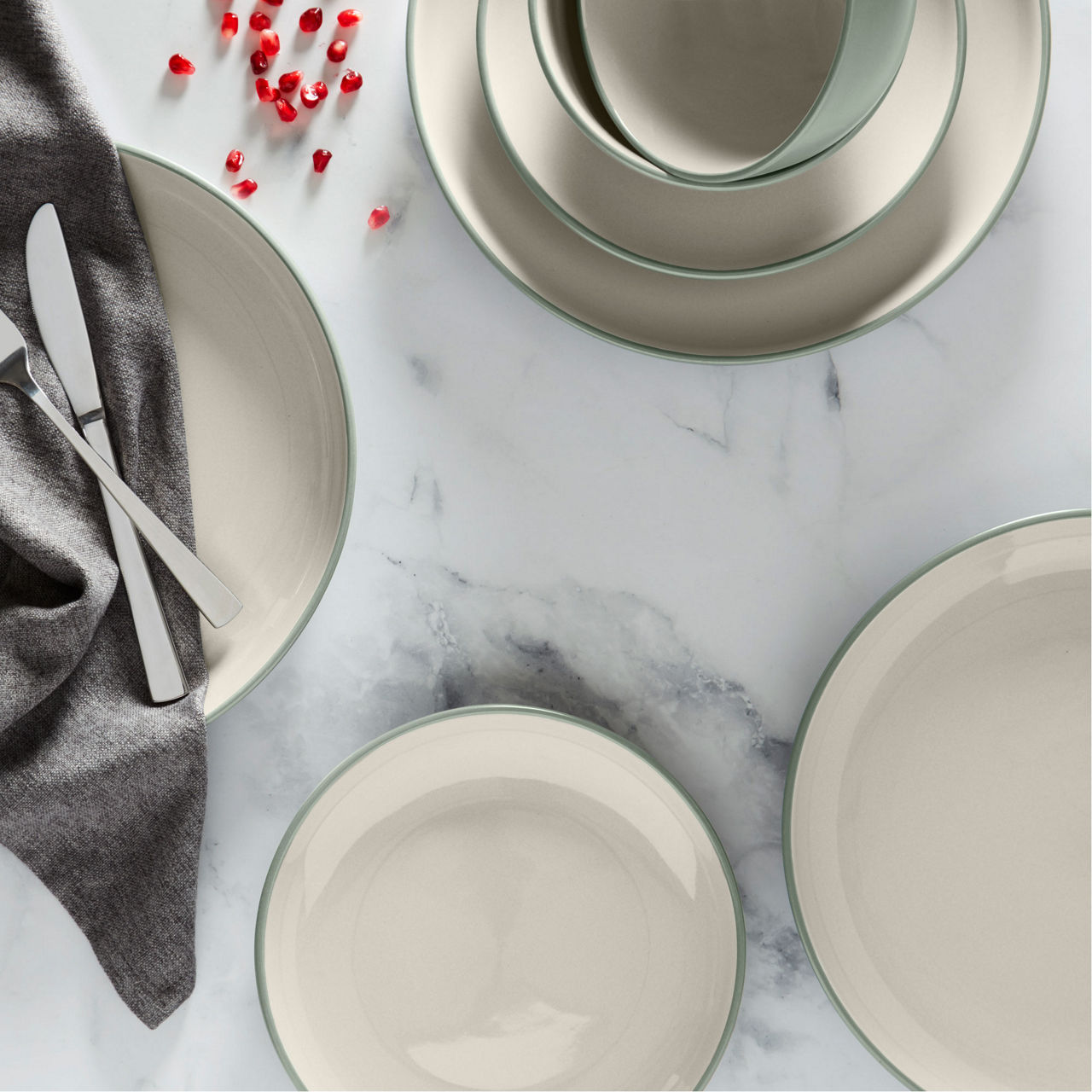 RKW Amalfi 12 Piece Dinnerware Set Sage Green and Cream