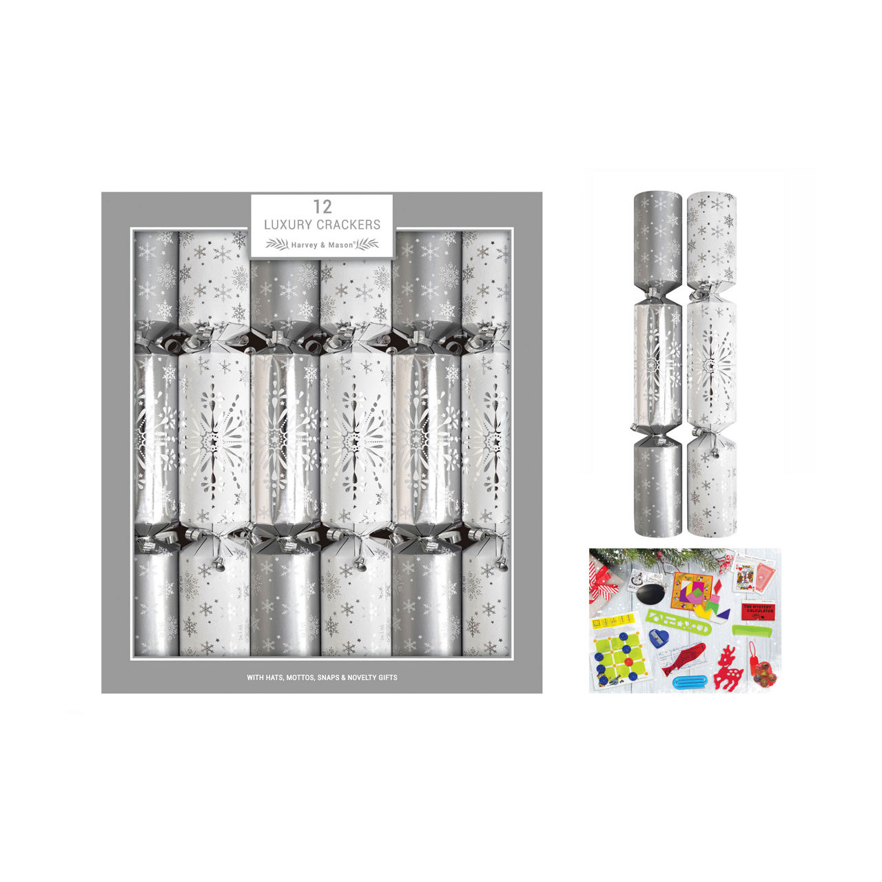 Harvey & Mason Christmas Crackers Luxury Snowflake Twelve Pack