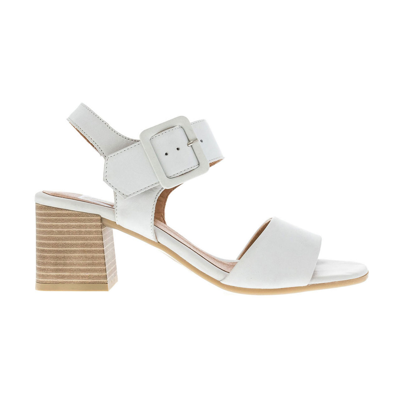 Vonda White Leather Block Heel Sandals