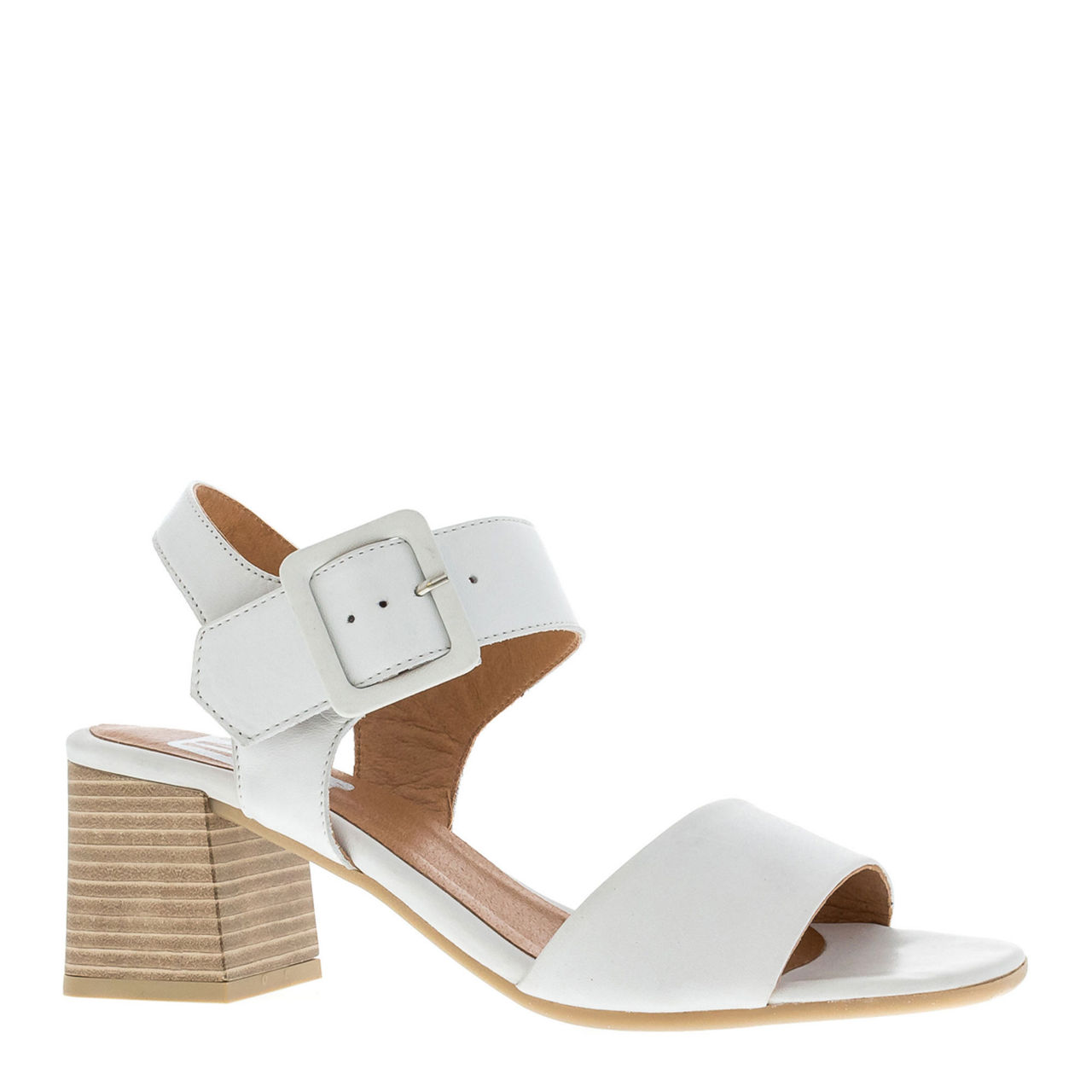 Vonda White Leather Block Heel Sandals