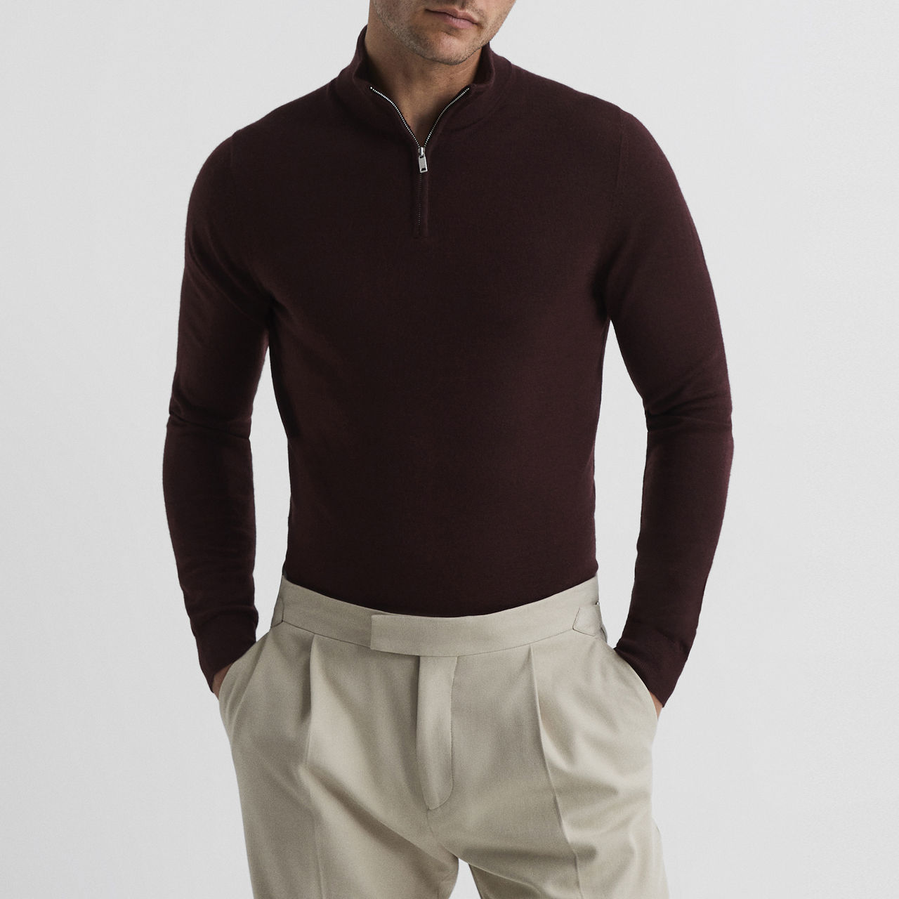 REISS Blackhall Merino Wool Zip Neck Sweater