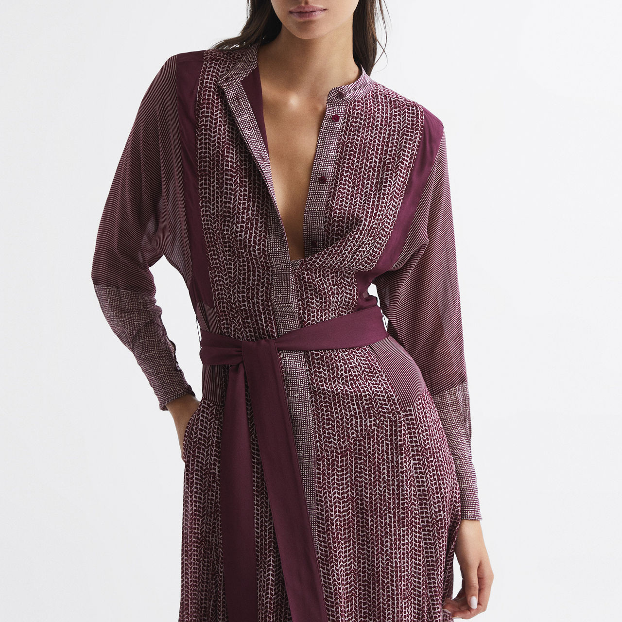 REISS Tanis Mixed Print Midi Dress