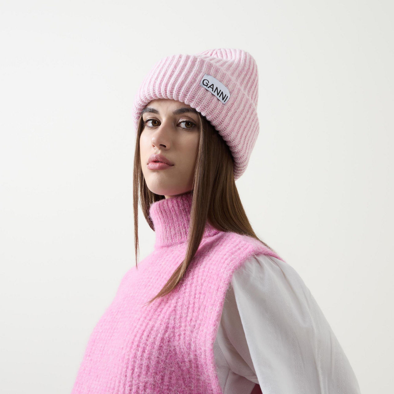 GANNI Logo Ribbed Beanie Hat