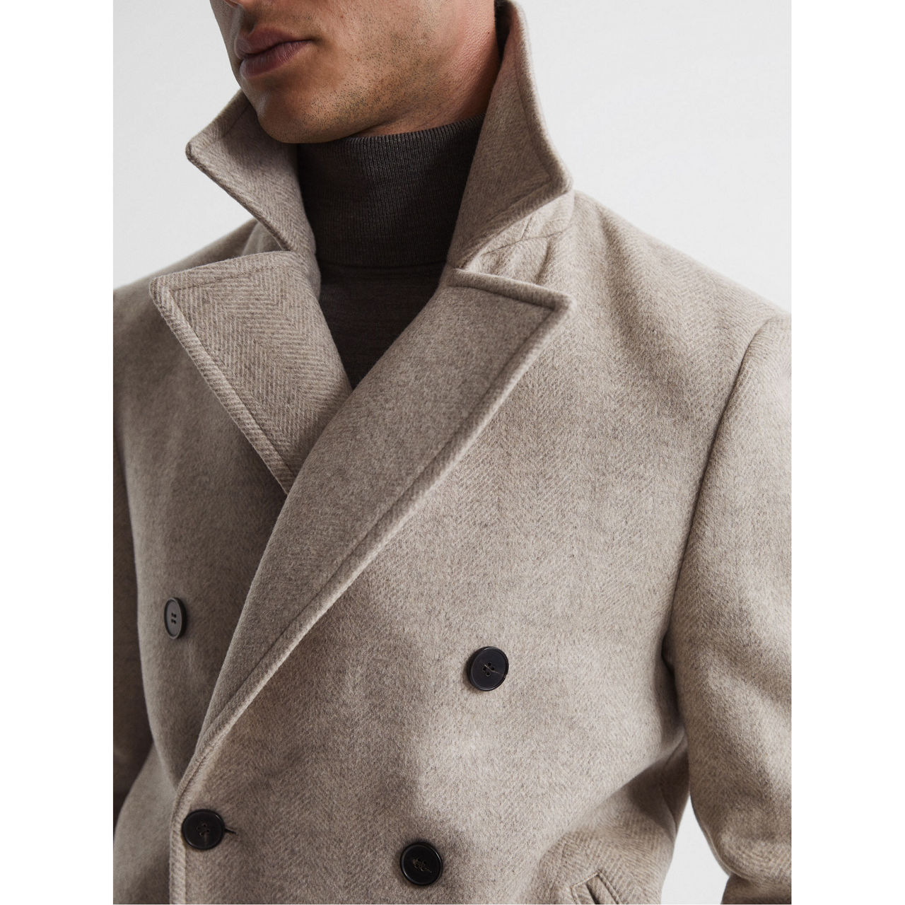 REISS Bergamo Wool Blend Herringbone Peacoat