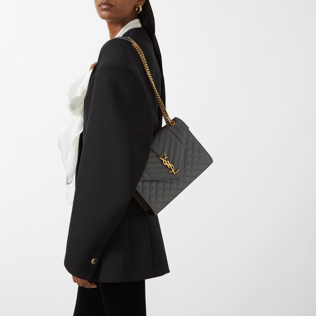 SAINT LAURENT Envelope Medium Quilted Leather Bag