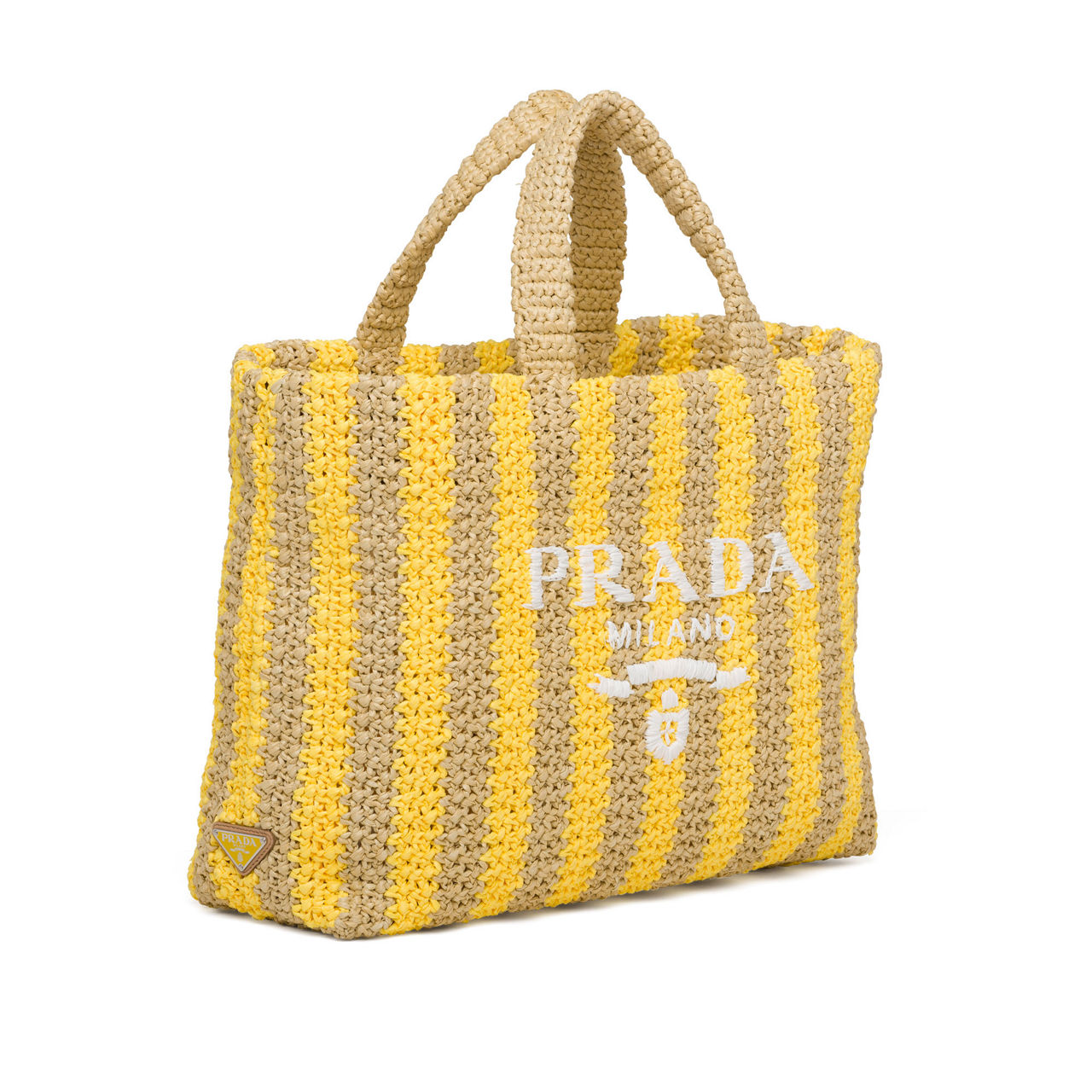 PRADA Large Striped Raffia Tote Bag