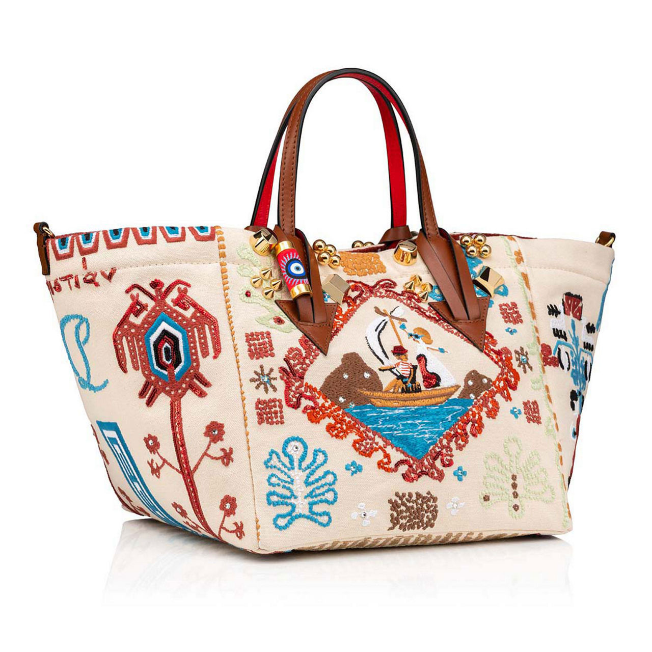 CHRISTIAN LOUBOUTIN Greekaba Cabas Small Loubi Frise Cotton Tote