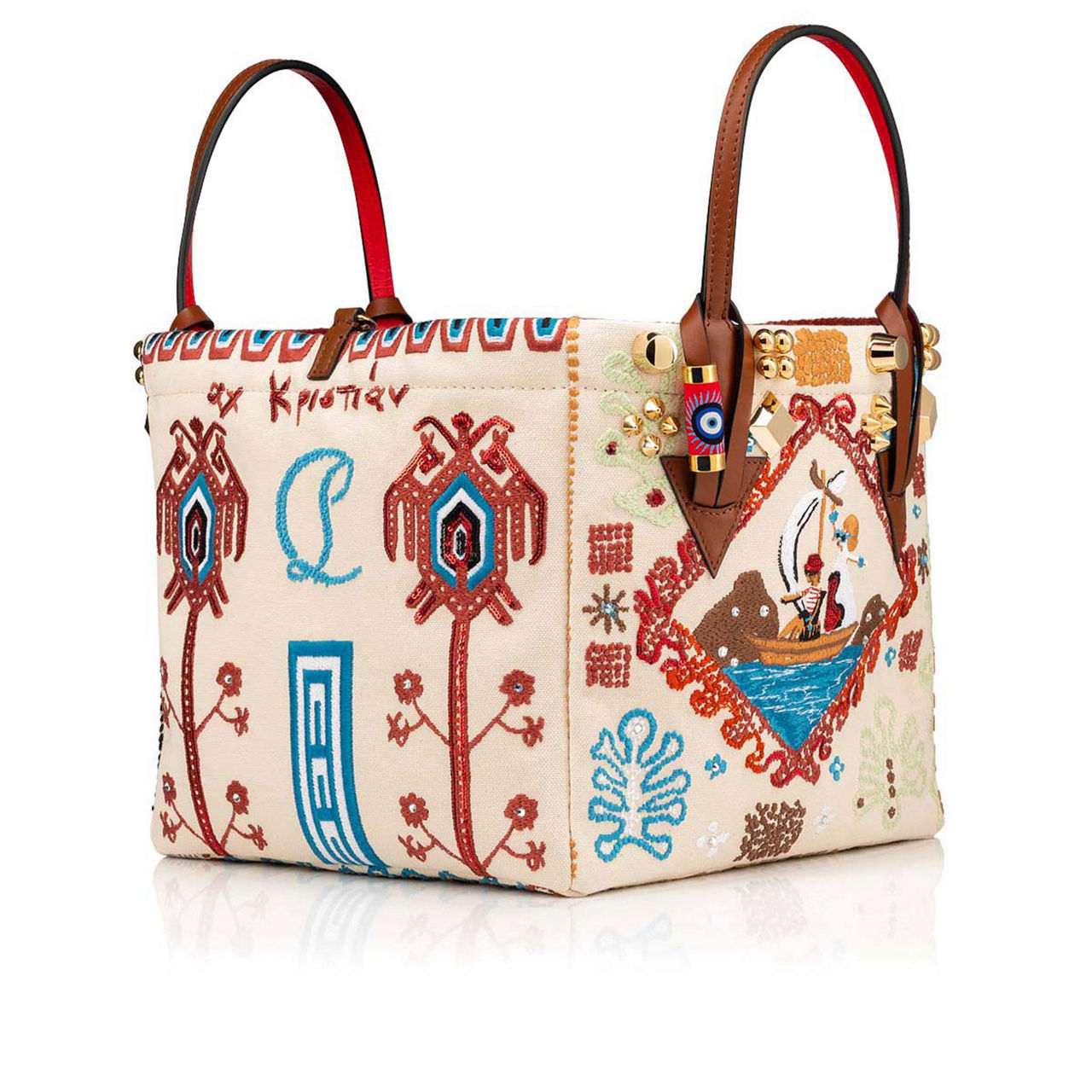 CHRISTIAN LOUBOUTIN Greekaba Cabas Small Loubi Frise Cotton Tote