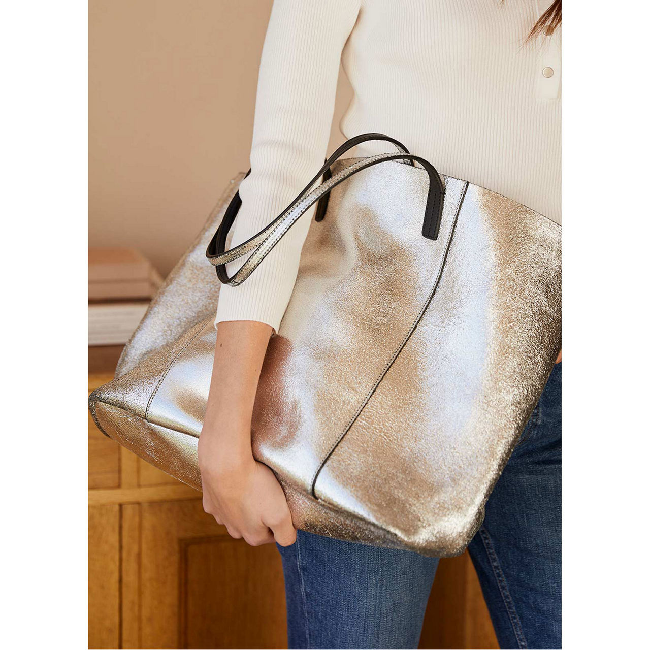 MINT VELVET Liza Metallic Leather Tote Bag