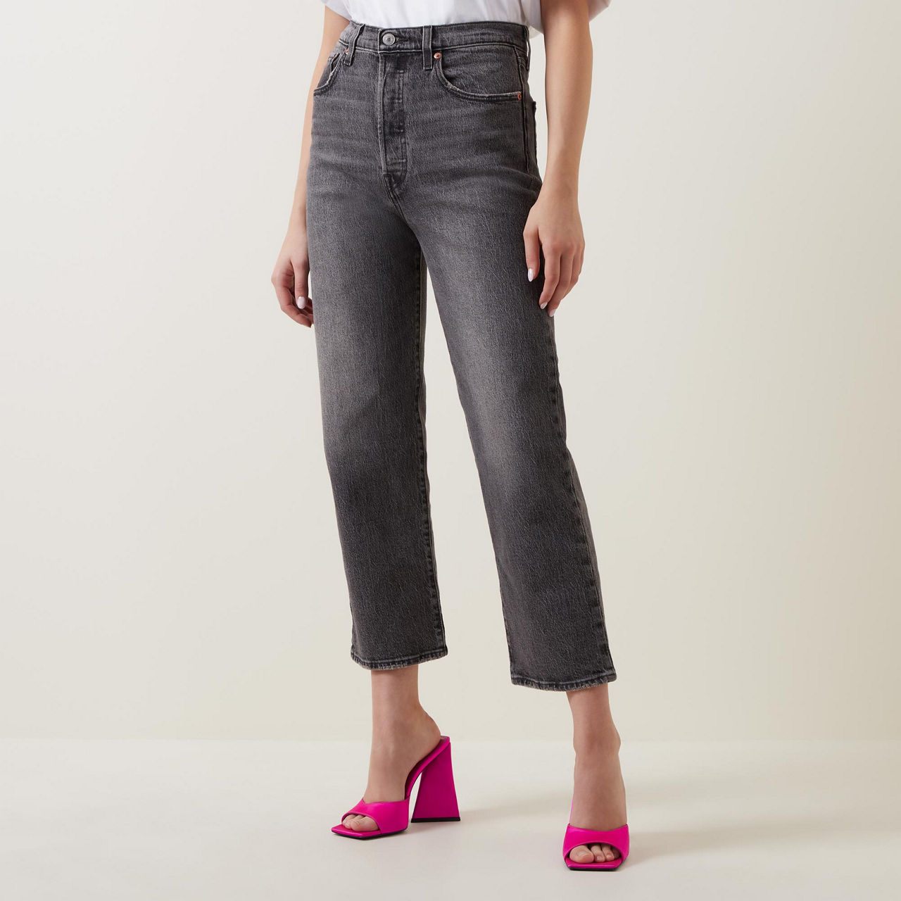 Ribcage Mid-Rise Cropped Straight Leg Jeans