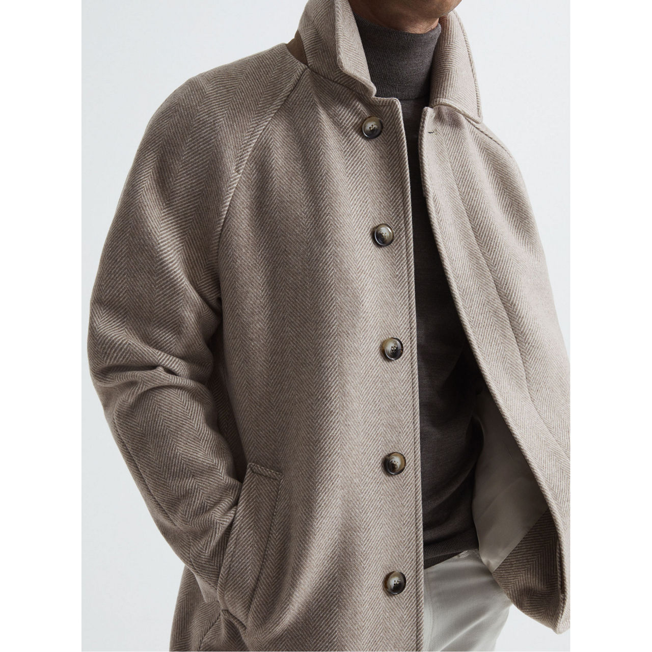 REISS Root Herringbone Raglan Overcoat