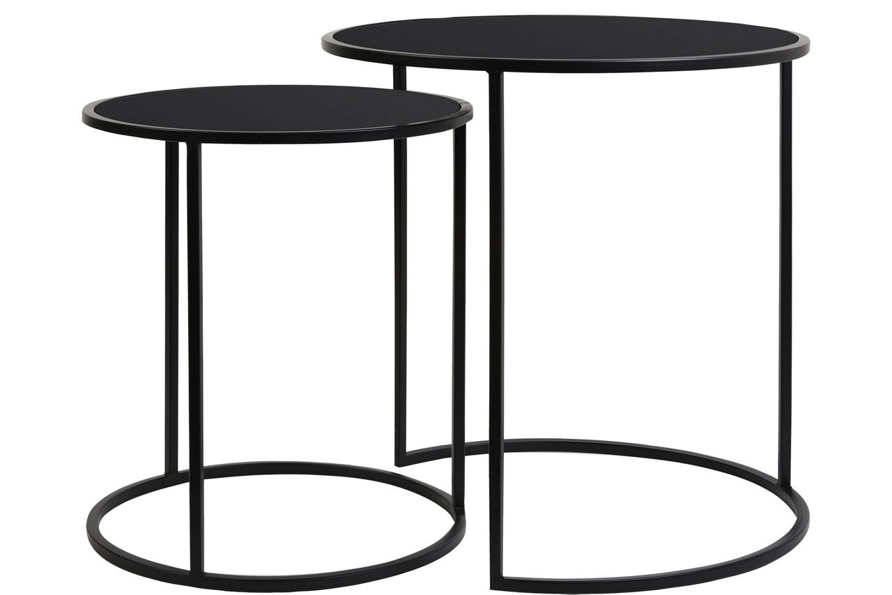 Duarte Set of Two Side Tables Matt Black & Black Glass