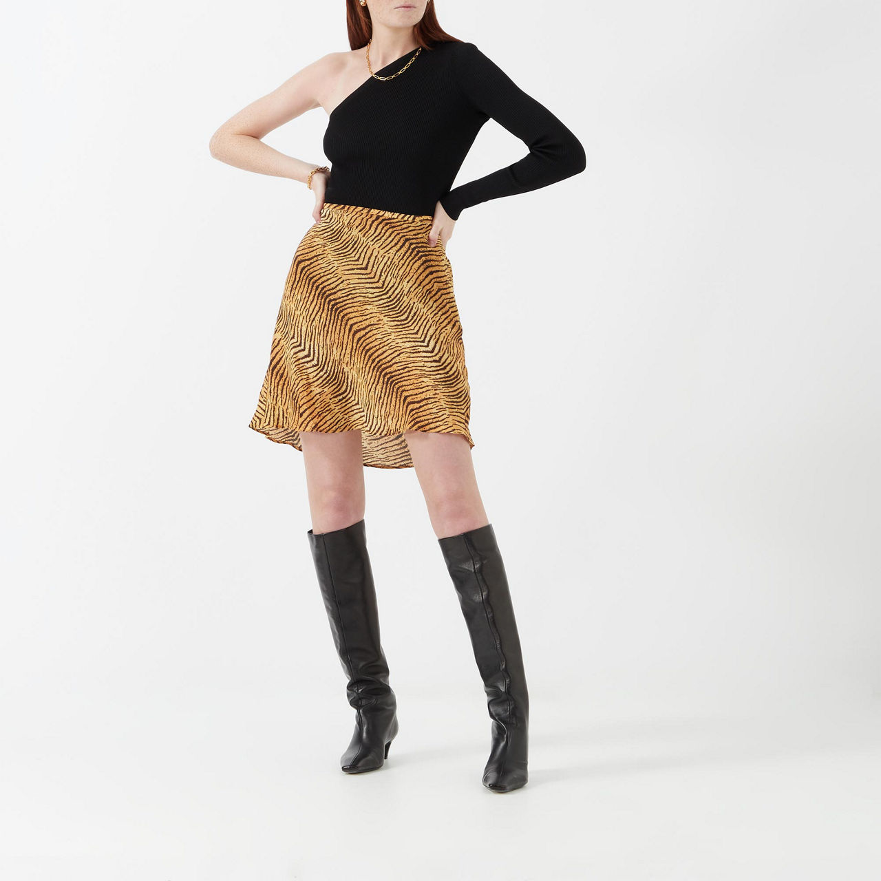 RIXO Bea Tiger Print Mini Skirt