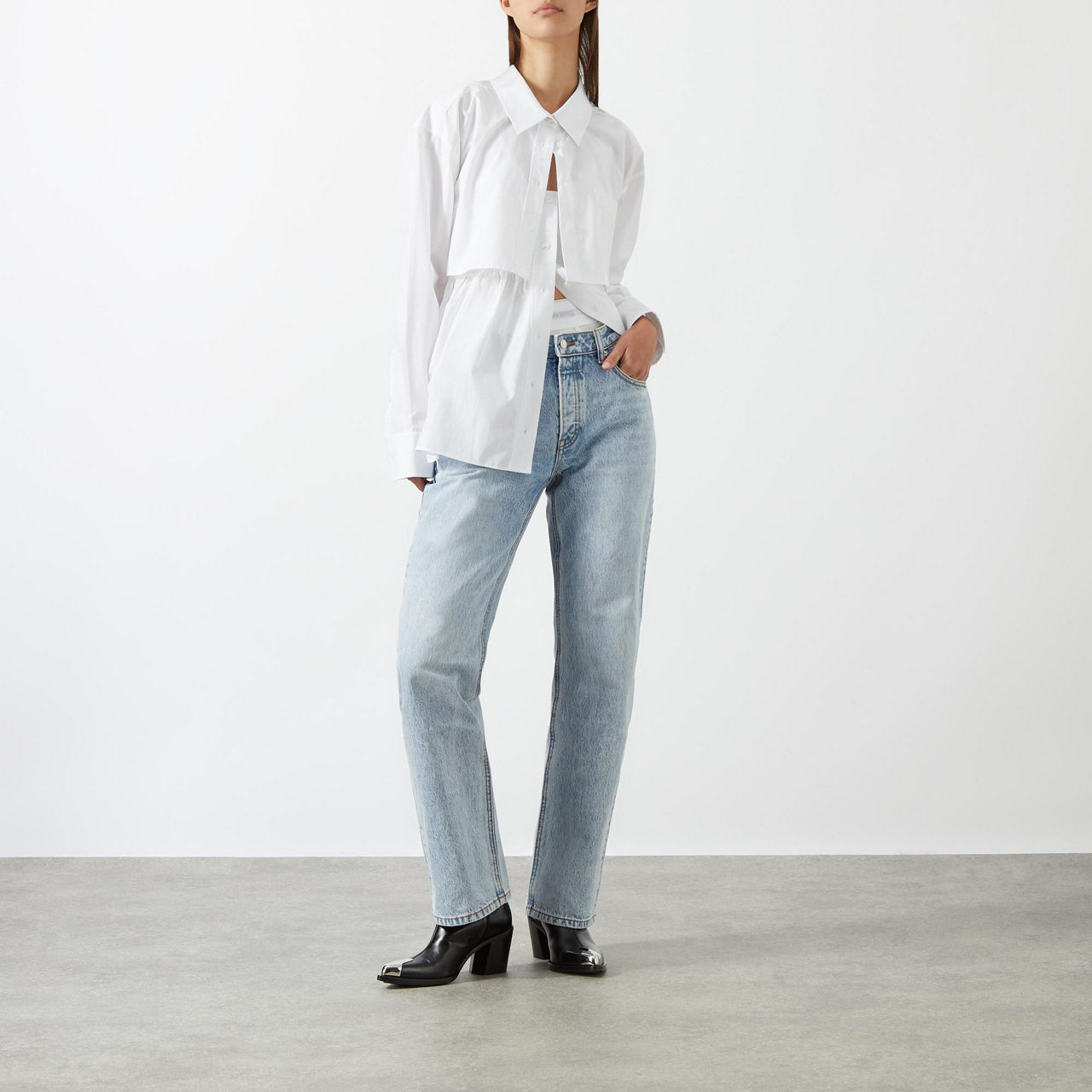 ALEXANDER WANG Logo Elastic Brief Layer Low-Rise Straight Jeans