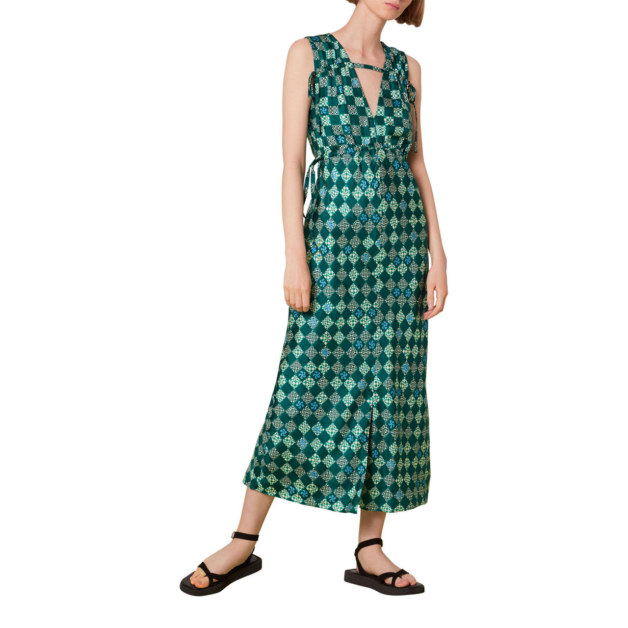 WHISTLES Silk Checkerboard Midi Dress