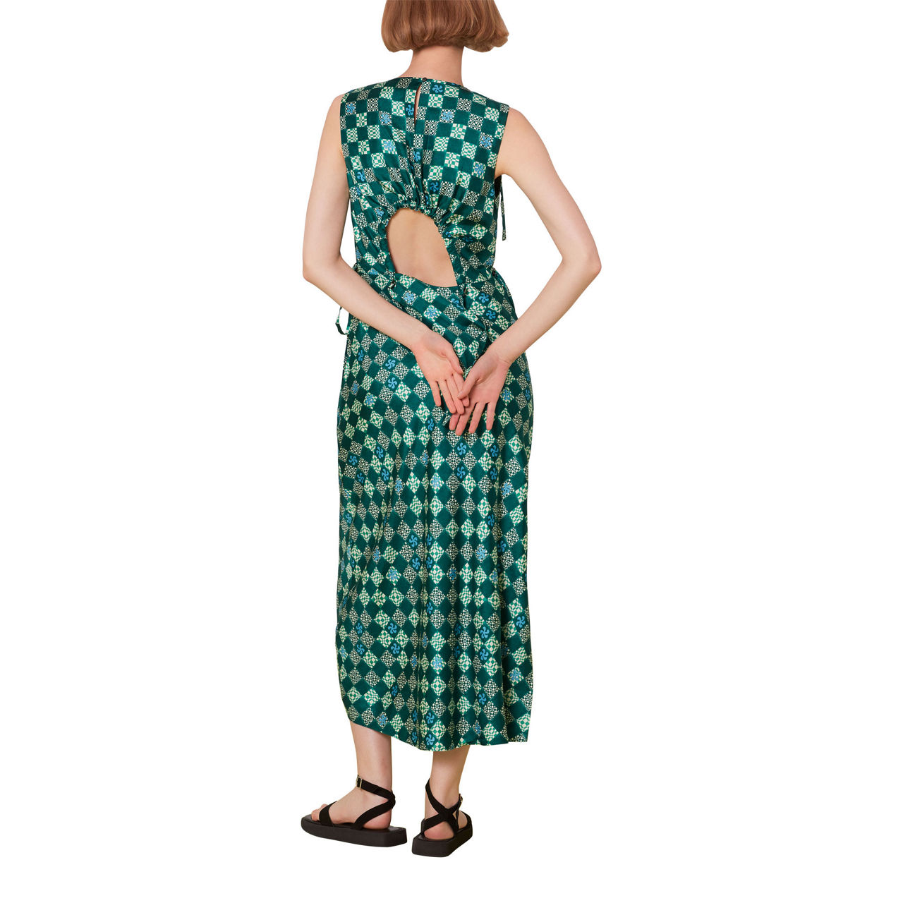 WHISTLES Silk Checkerboard Midi Dress