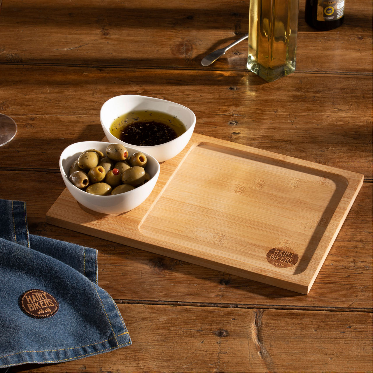 Bamboo Serving Board with Two Dip Bowls