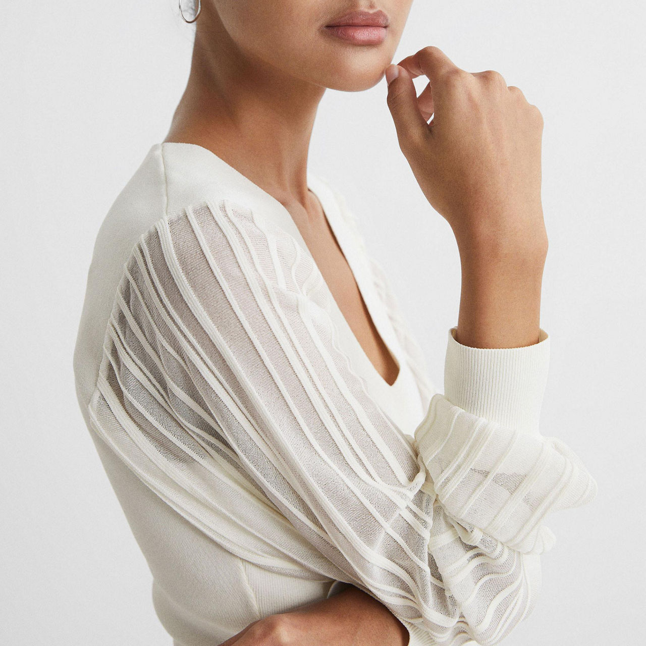 REISS Brooklyn Sheer Sleeve Top