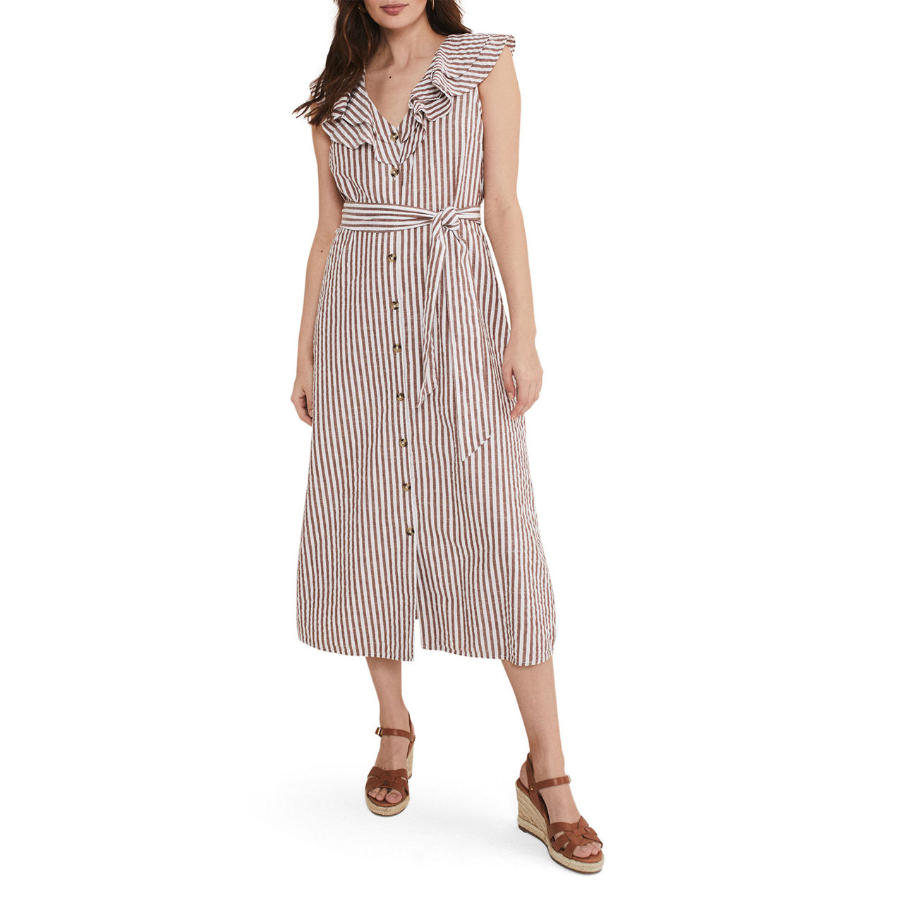 PHASE EIGHT Jamilla Striped Linen Midi Dress