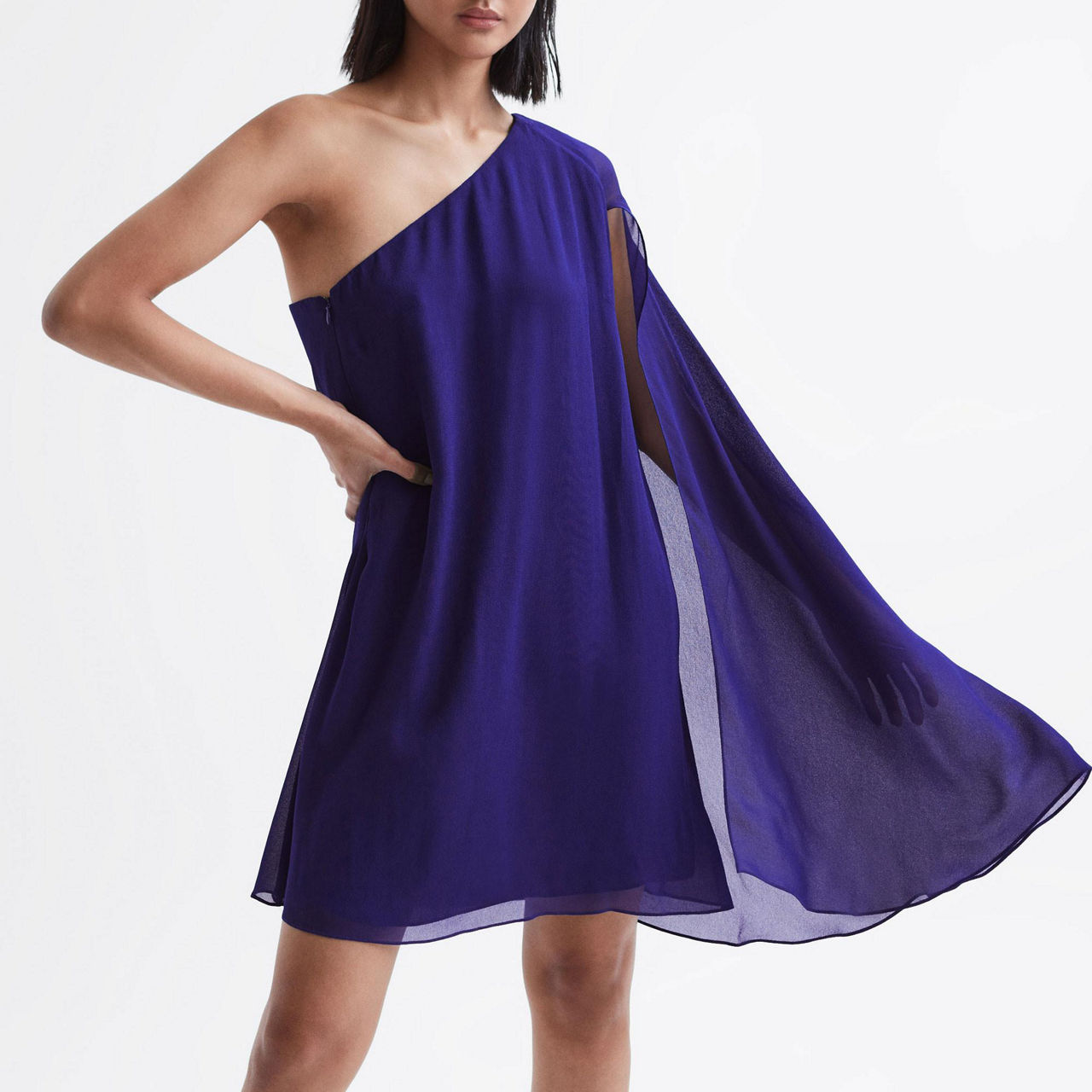 REISS Fleur Sheer Cape Sleeve Dress