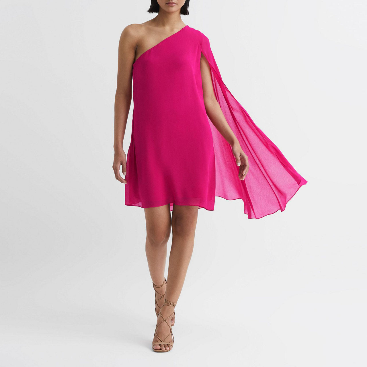 REISS Fleur Sheer Cape Sleeve Dress