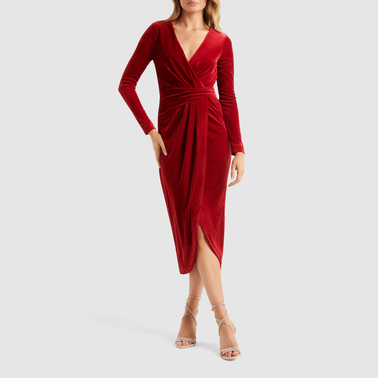 FOREVER NEW Antionette Wrap Velvet Midi Dress