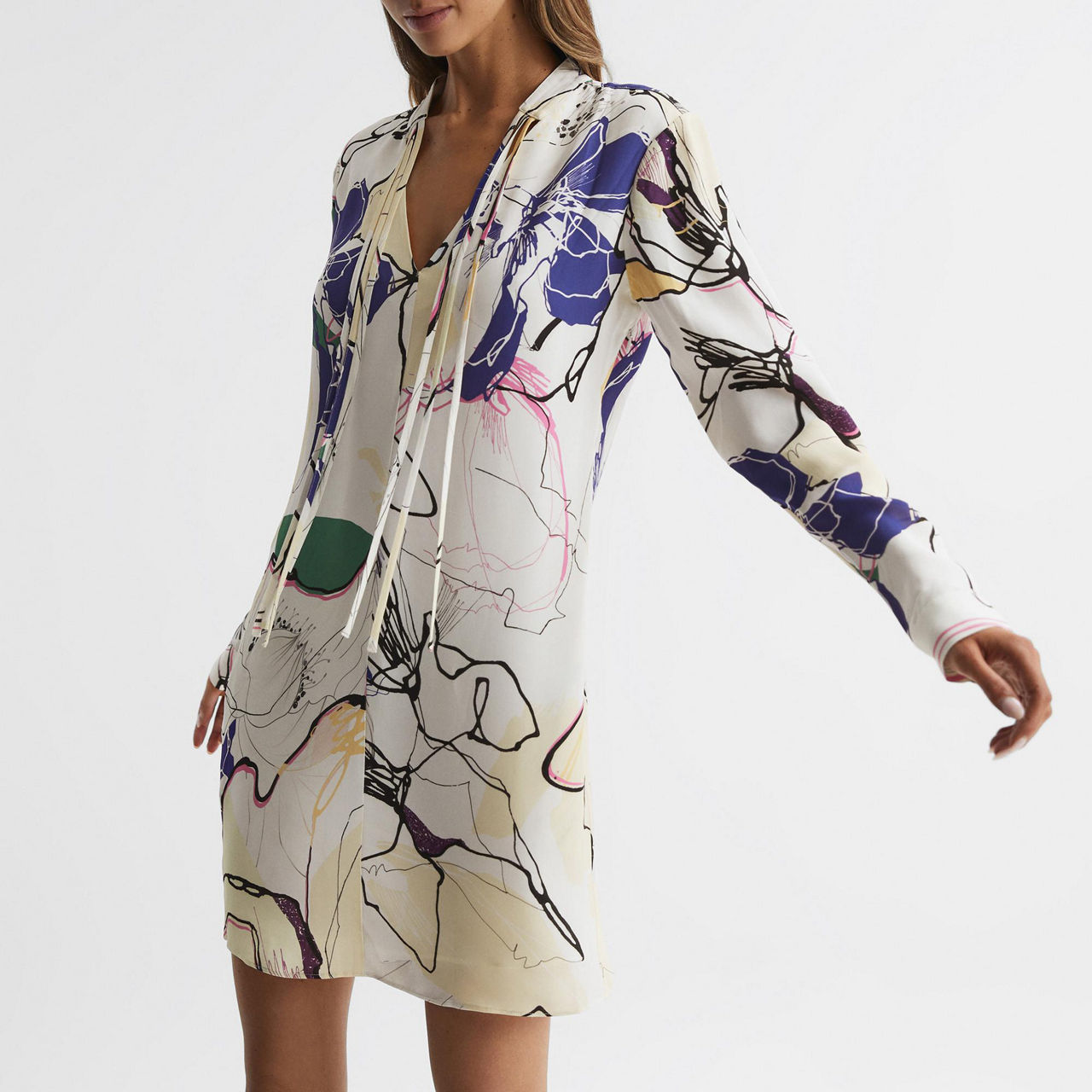 REISS Margarite Printed Shift Mini Dress