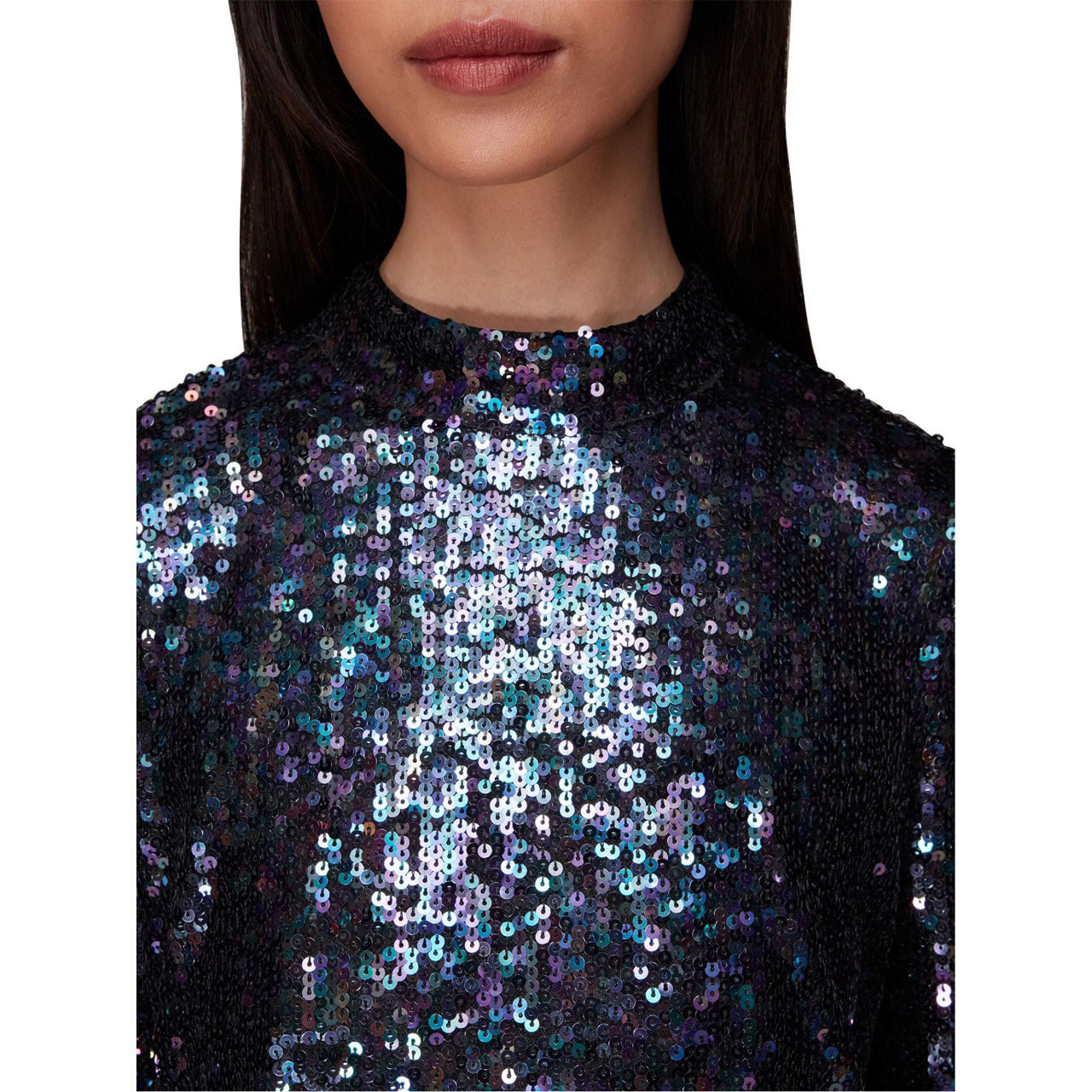 WHISTLES Sequin High Neck Top