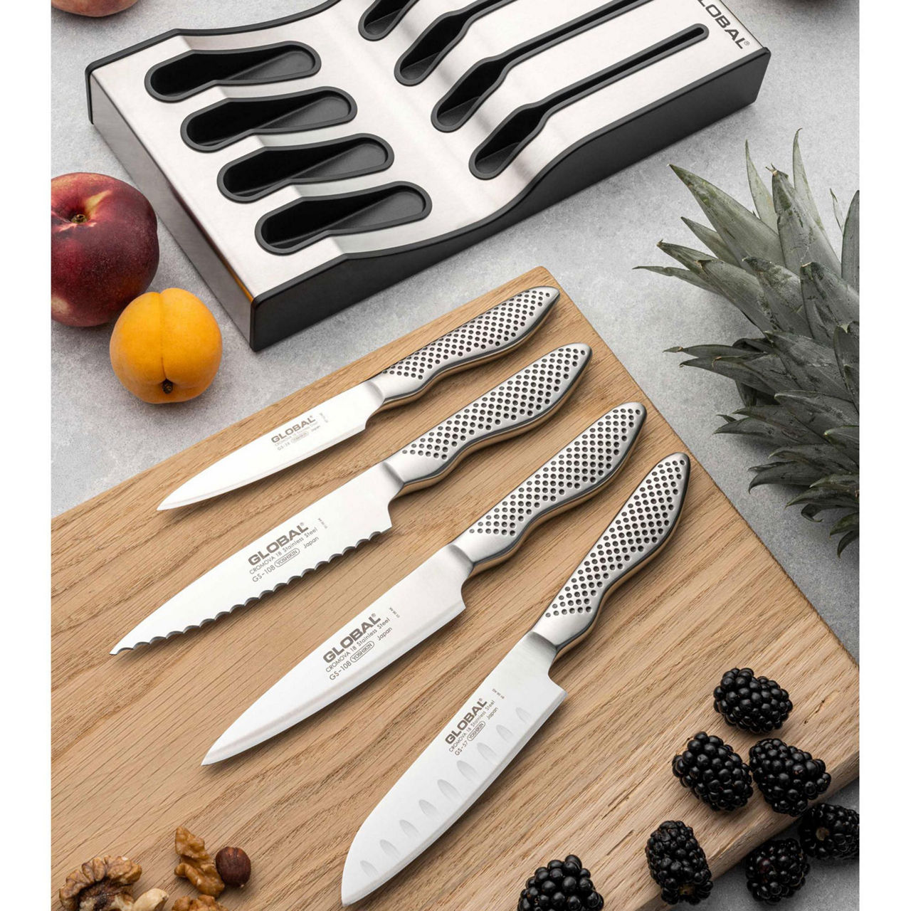 Four Piece Essential Knife Set with Storage Dock