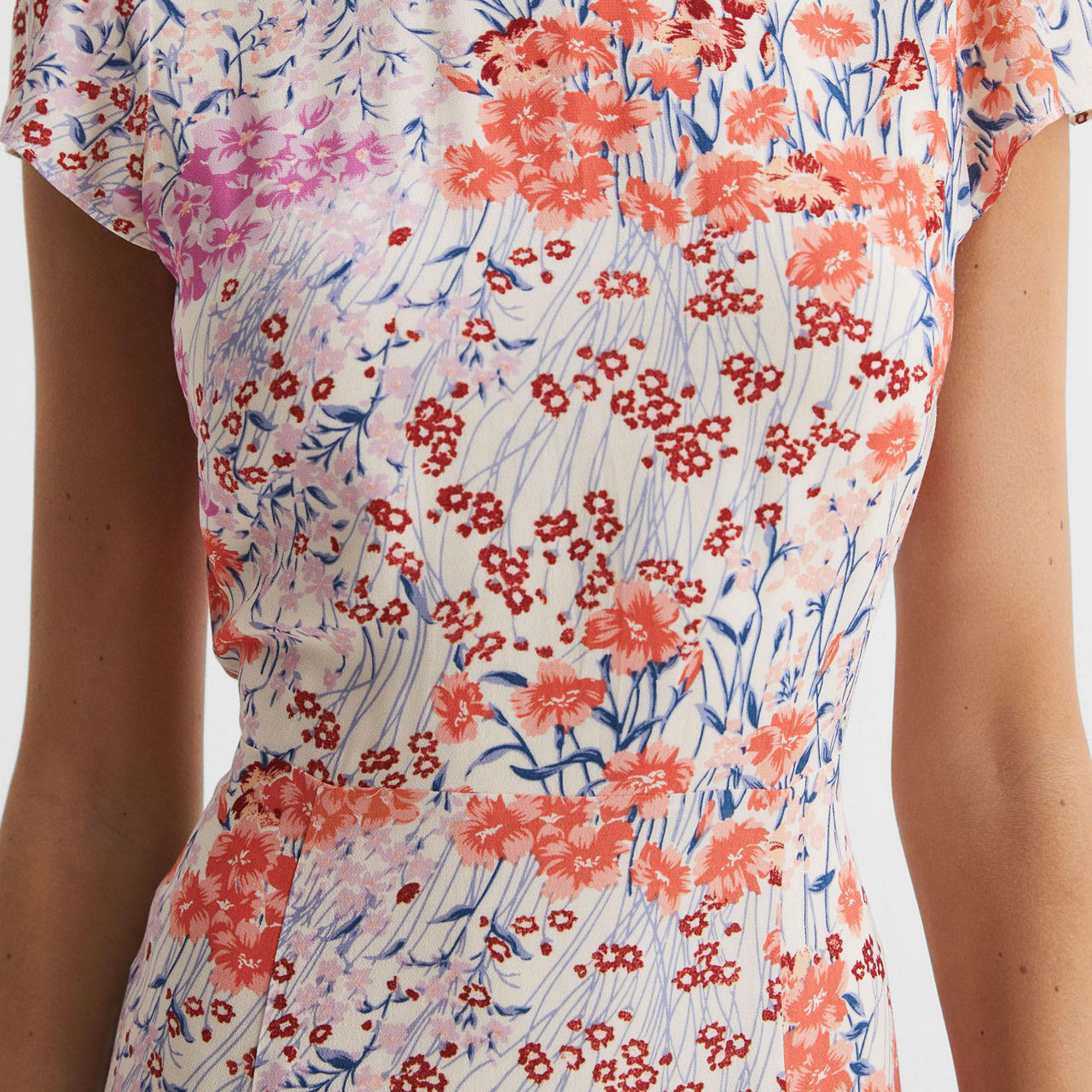 REISS Luna Meadow Print Cap-Sleeve Dress