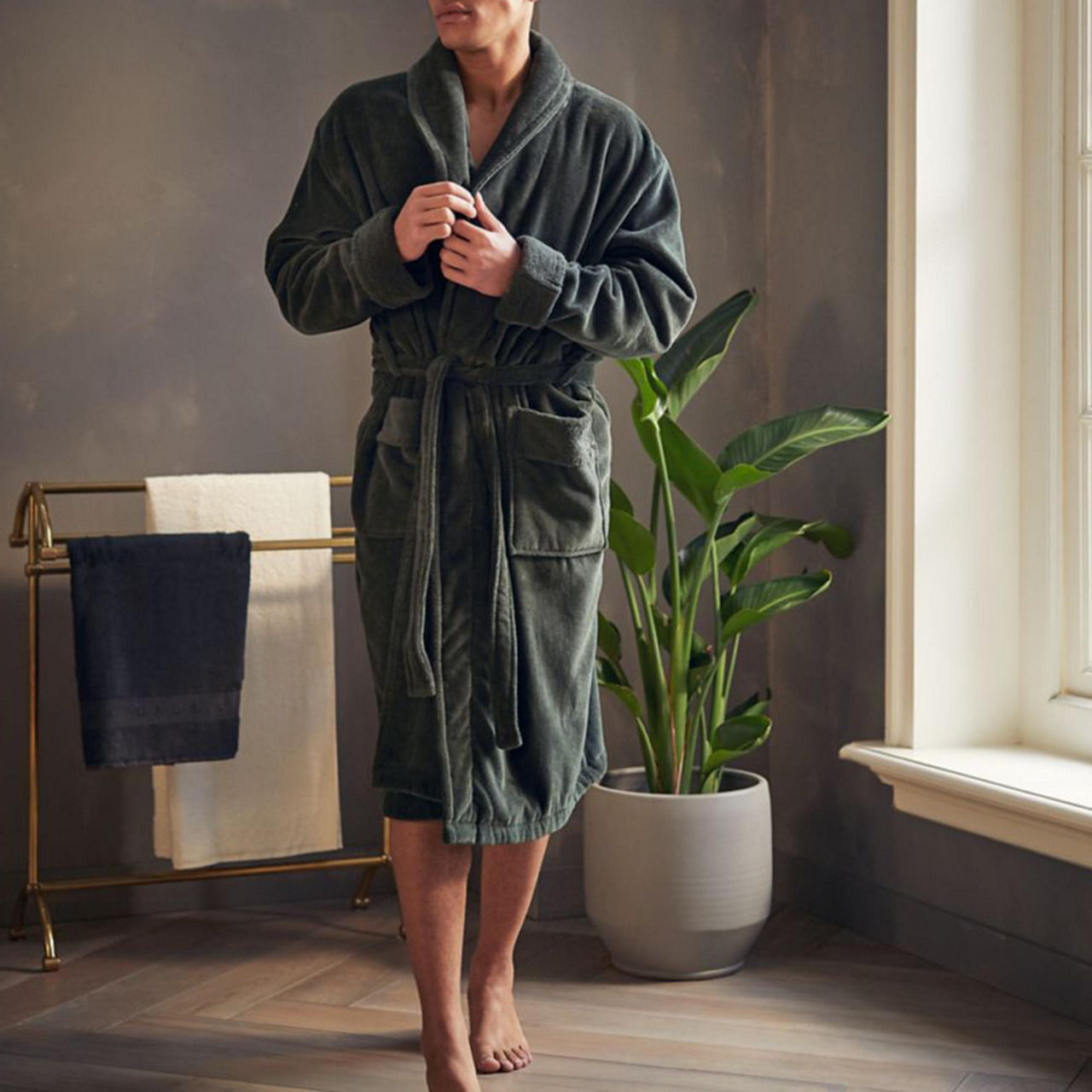 Super Smooth Cotton Bathrobe Men Moss Green