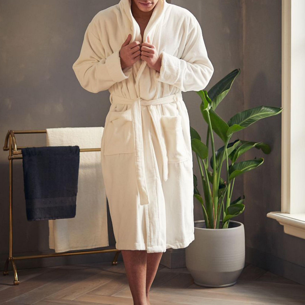 Super Smooth Cotton Bathrobe Men Off White