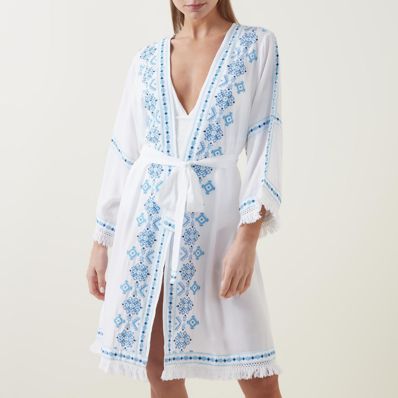 MELISSA ODABASH Kara Embroidered Open-Front Kaftan Dress