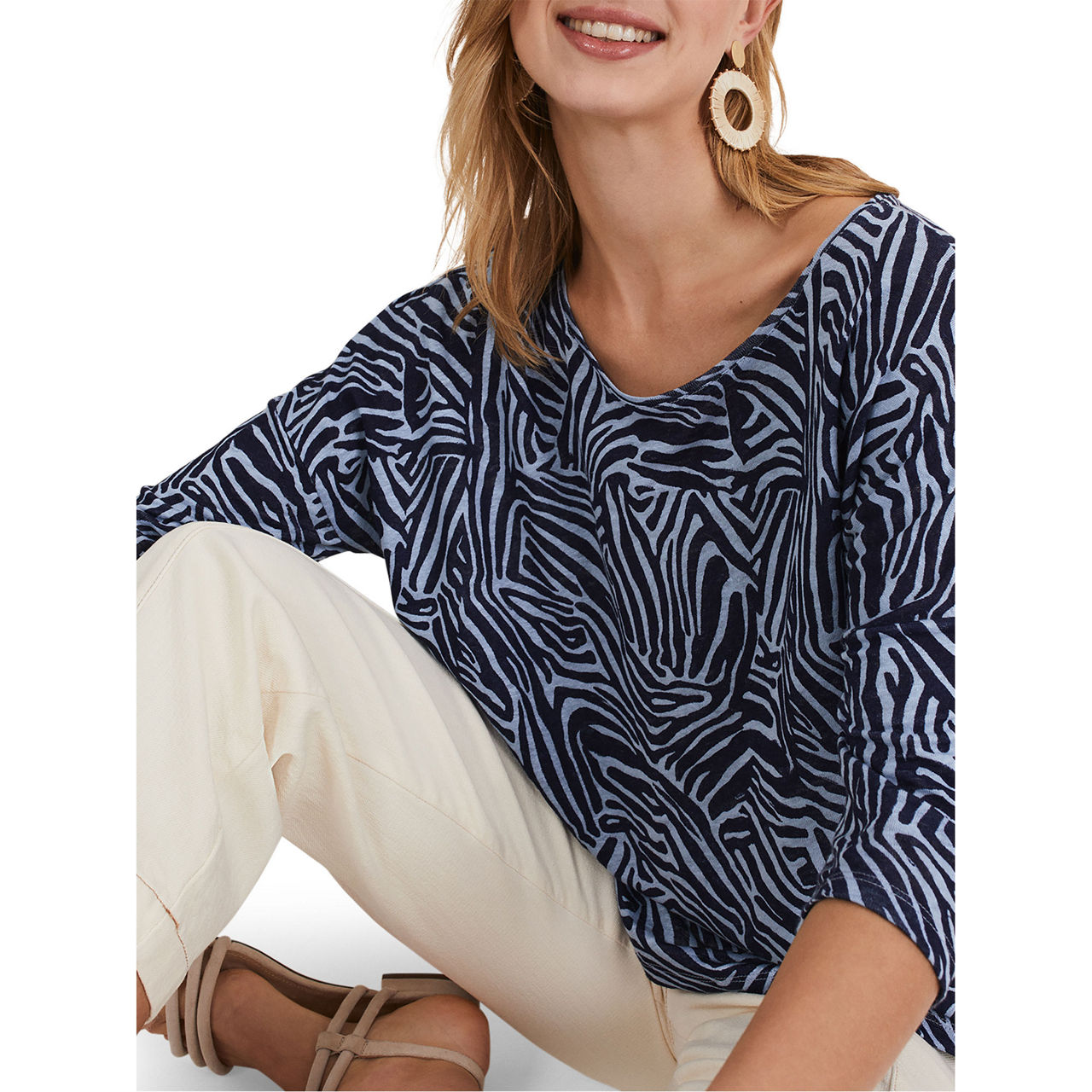 Moire Zebra Print Linen Top