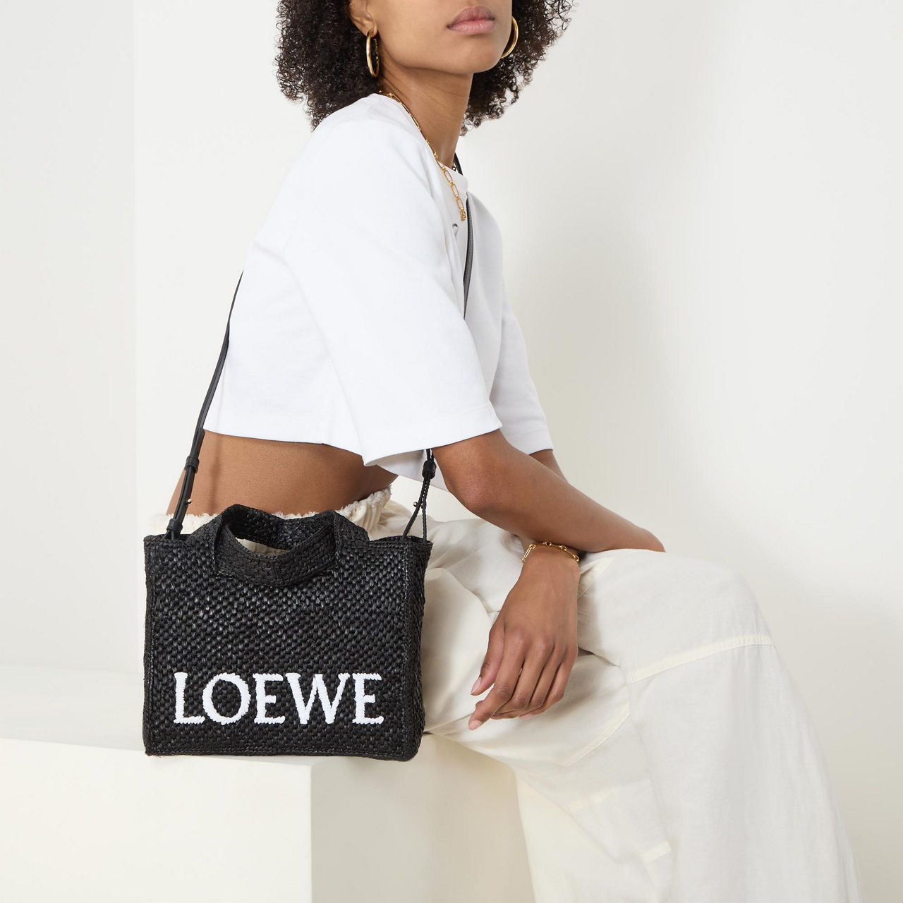 LOEWE Logo Font Small Raffia Tote