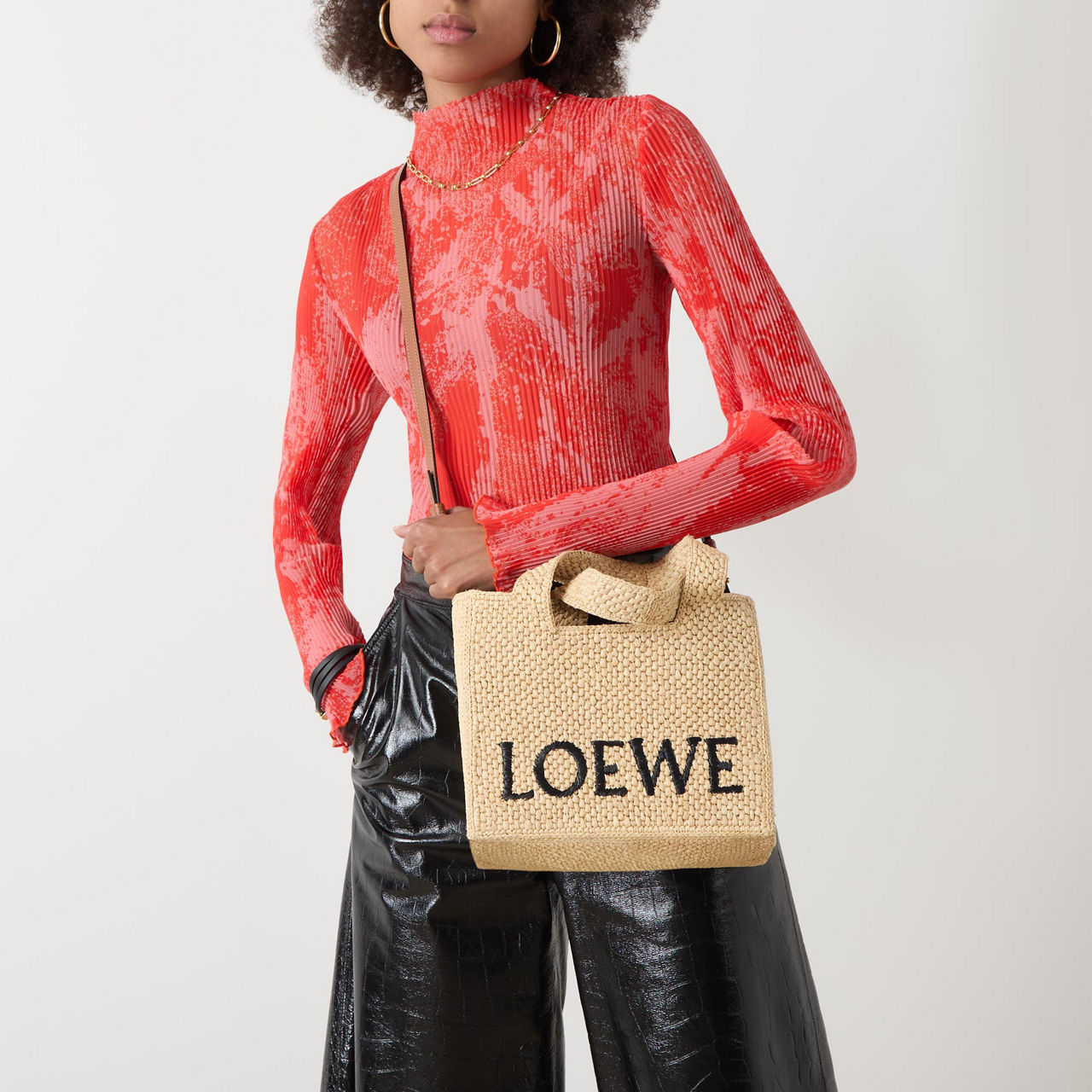 LOEWE Logo Font Small Raffia Tote