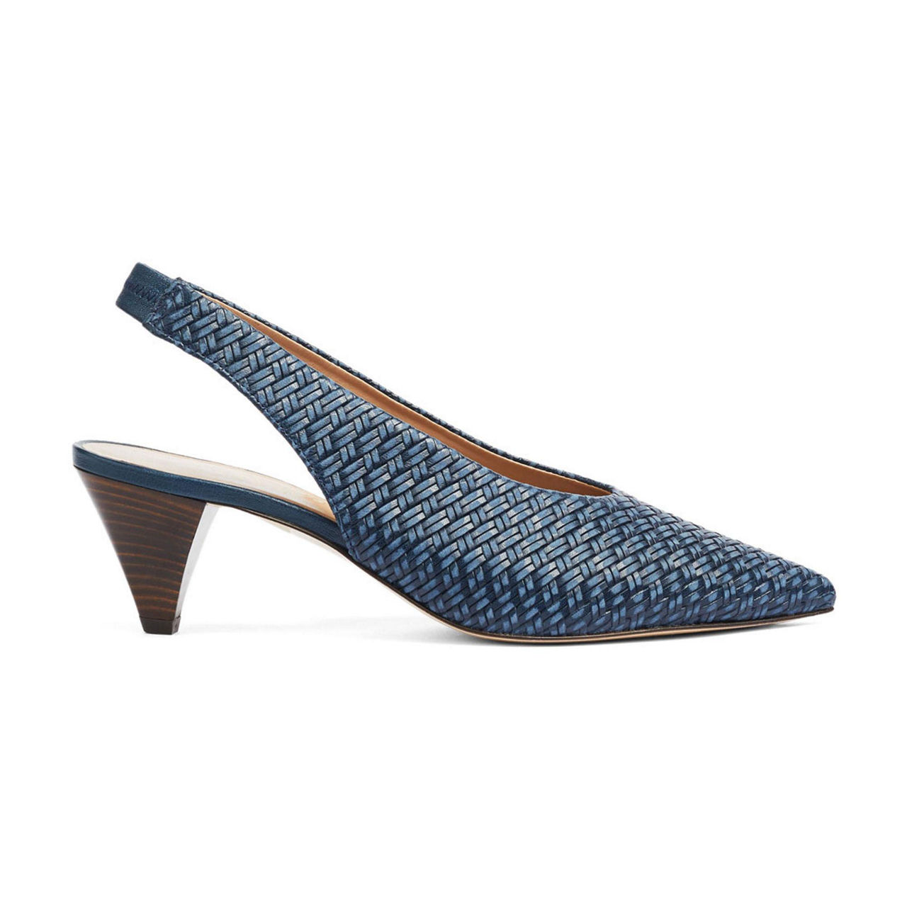 Paisley Woven Leather Cone Heel Slingbacks