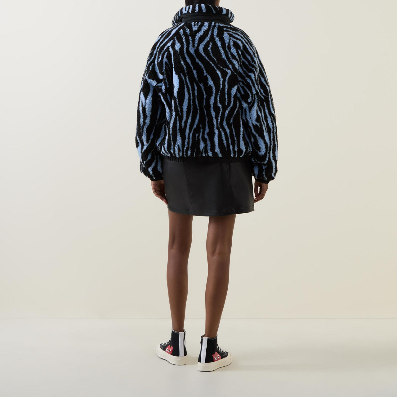 Zebra Print Zip-Through Sherpa Jacket