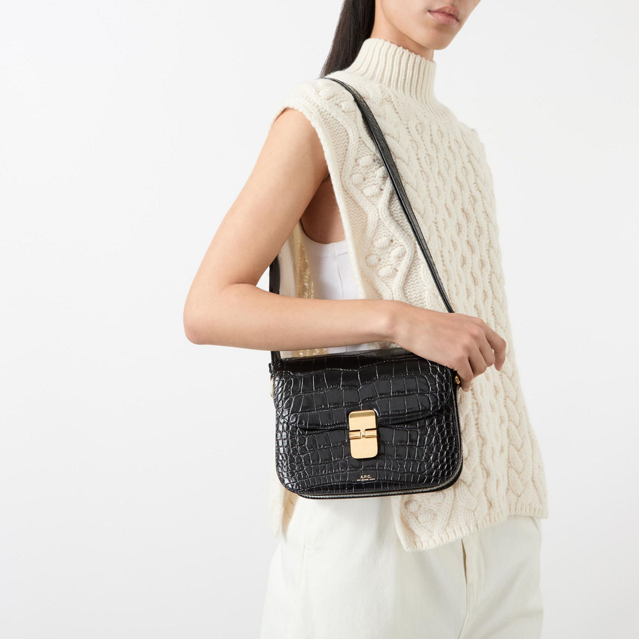 Grace Small Croc-Embossed Satchel