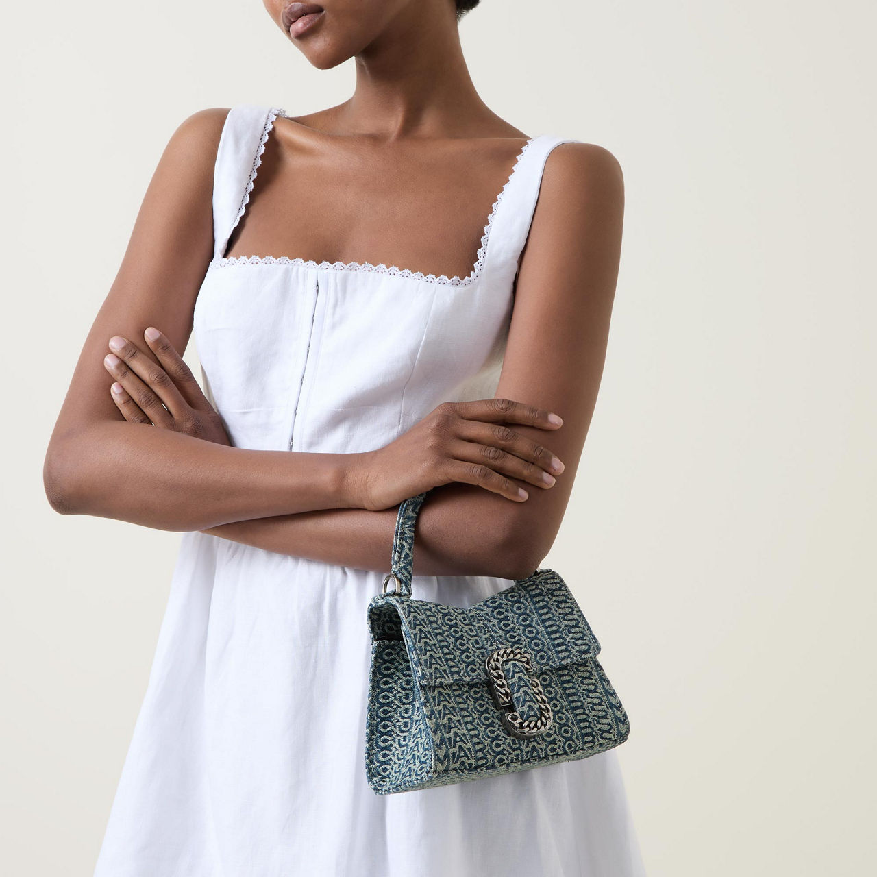 MARC JACOBS The Washed Monogram Denim St. Marc Mini Top Handle