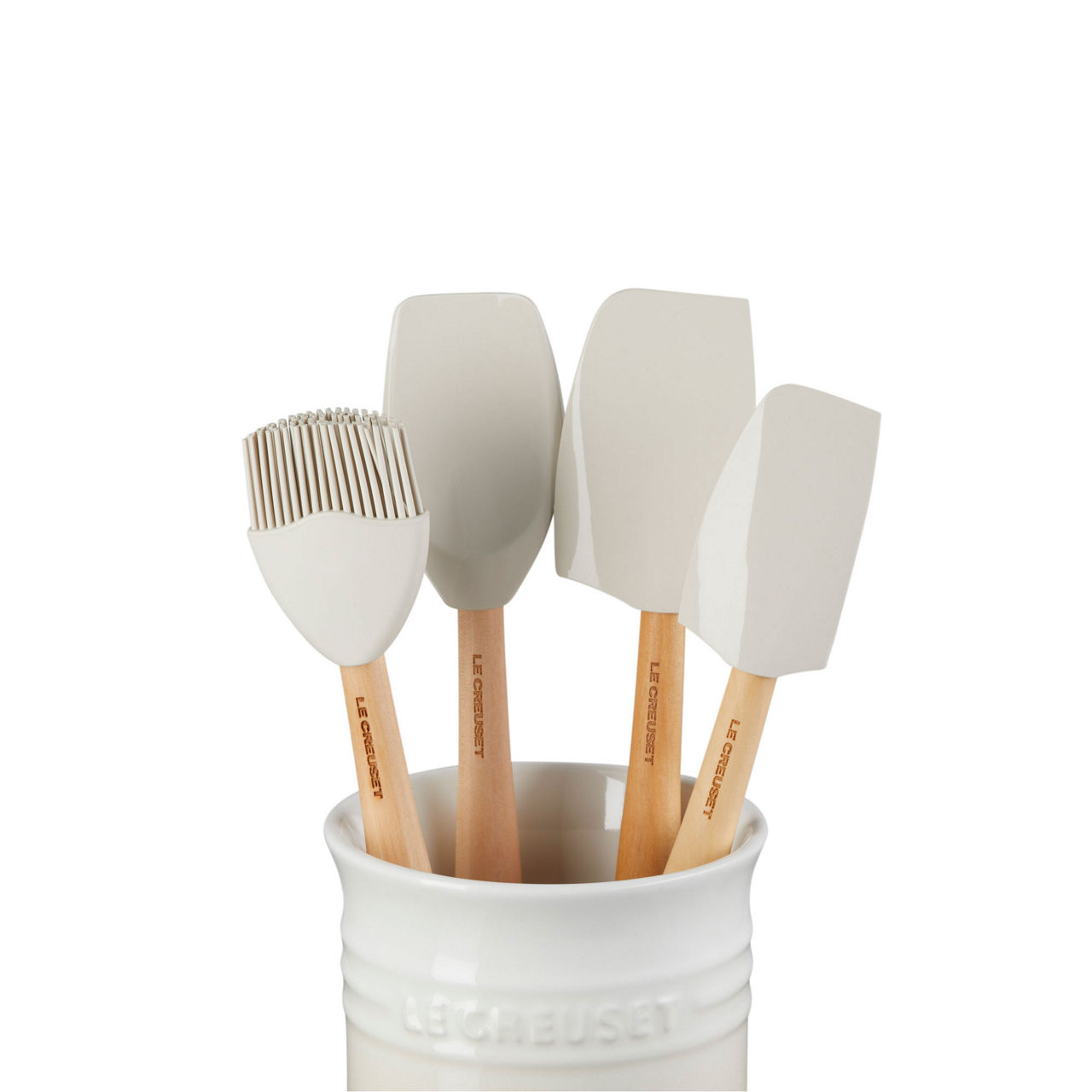 LE CREUSET Stoneware Utensil Jar & Set of Four Craft Spatulas