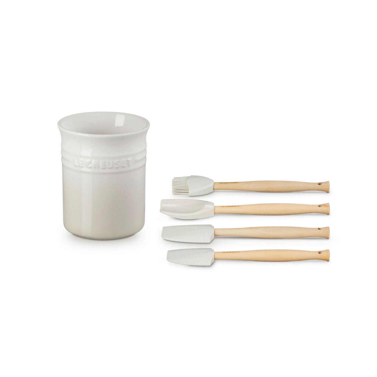 LE CREUSET Stoneware Utensil Jar & Set of Four Craft Spatulas