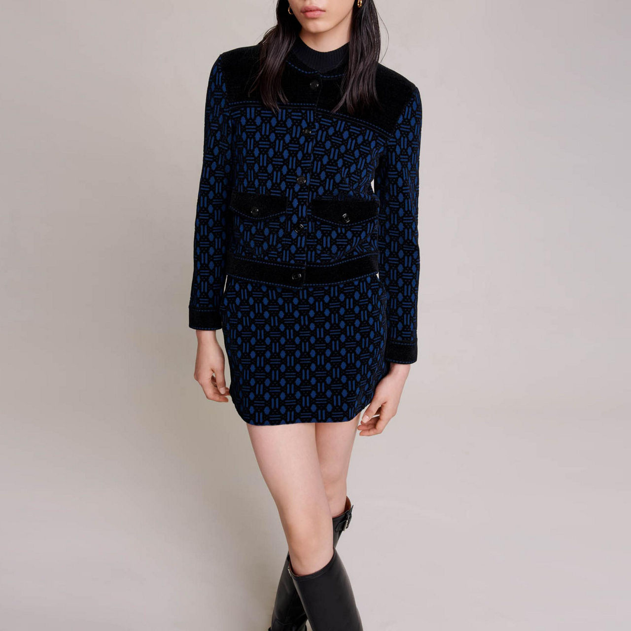 MAJE Meveillon Patterned Velvet Detail Jacket