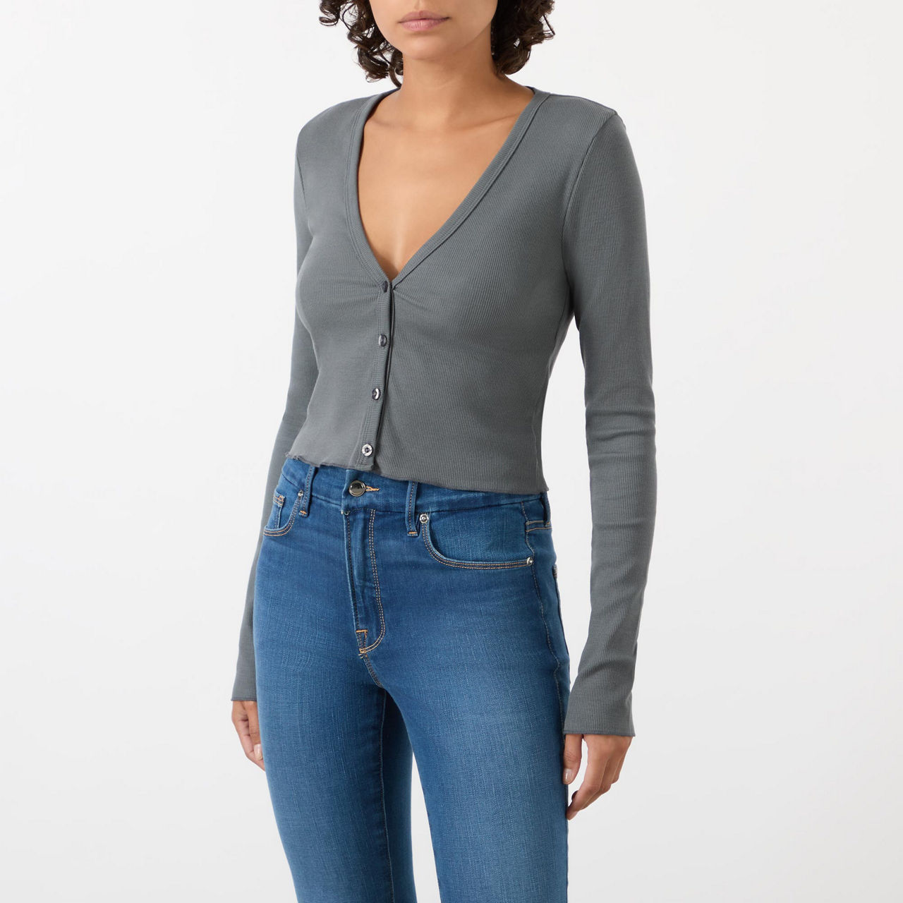 Micro Rib Buttoned Top