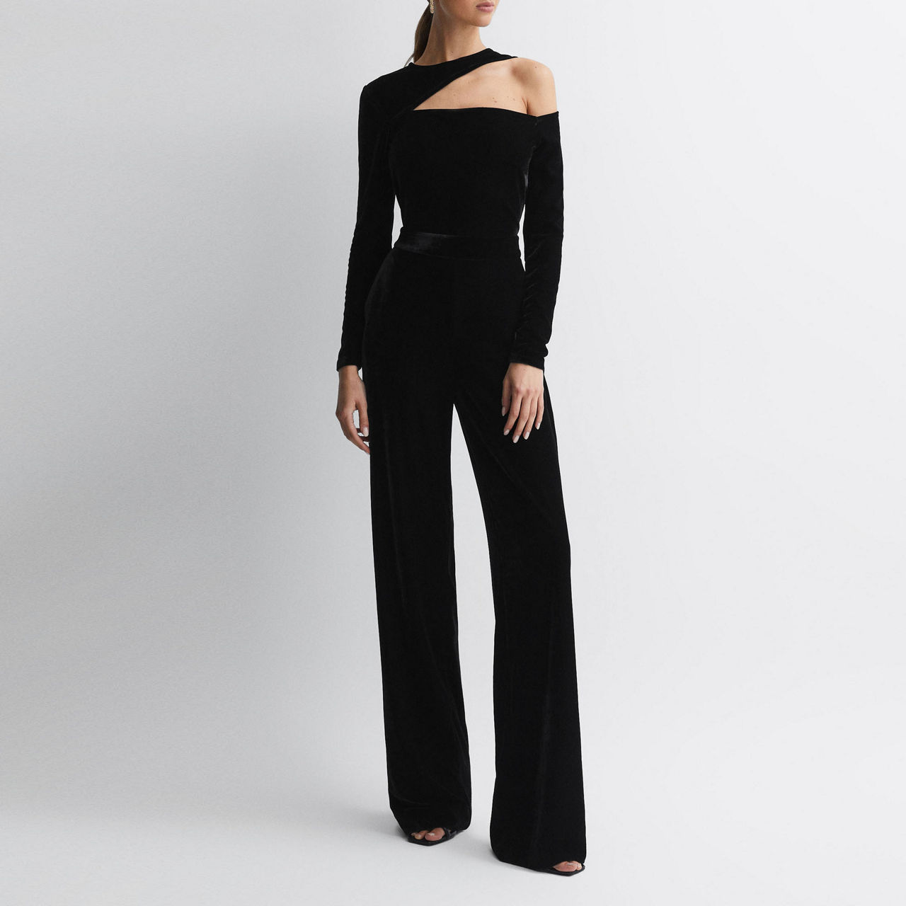 REISS Adele Velvet Off-The-Shoulder Jumpsuit