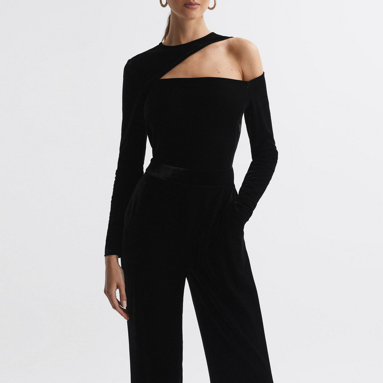 Reiss Adele Velvet Off The Shoulder Jumpsuit