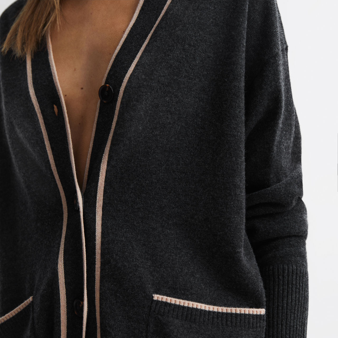 Carly Colour Block Cashmere Wool Cardigan