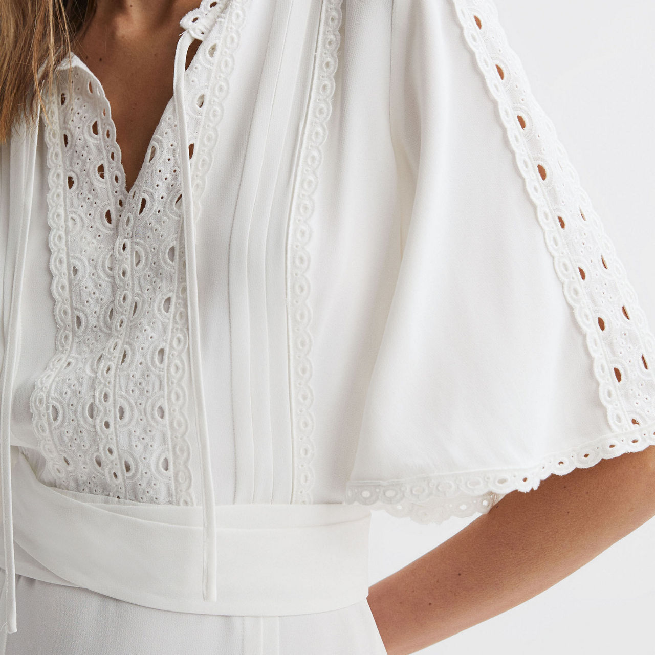 REISS Felicity High Neck Lace Mini Dress